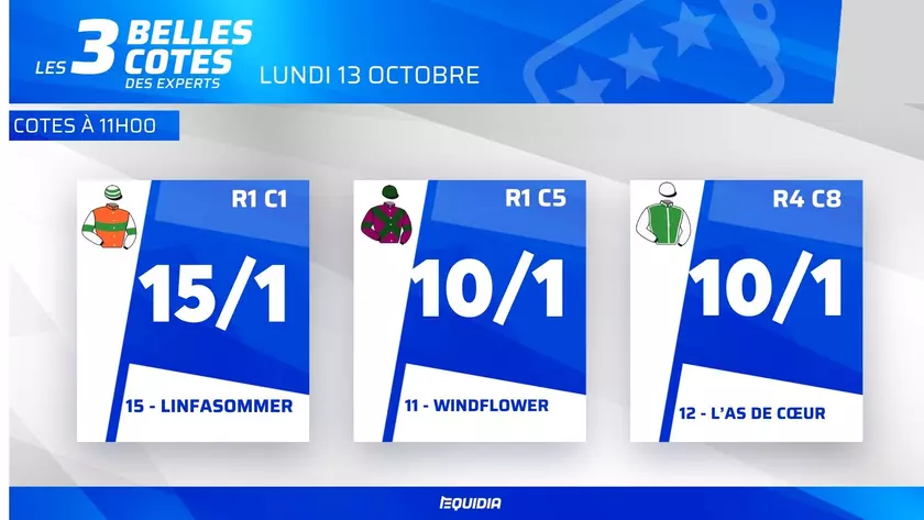 Les trois belles cotes de ce lundi 13 octobre | Equidia