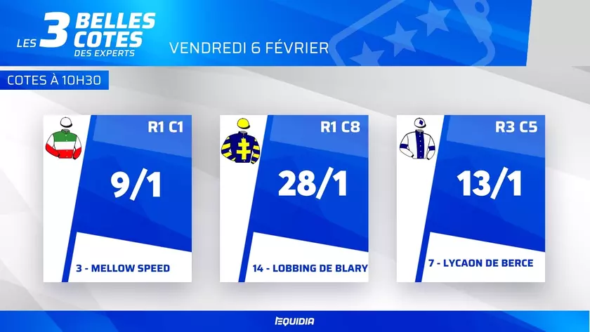 Les trois belles cotes de ce vendredi 6 février | Equidia